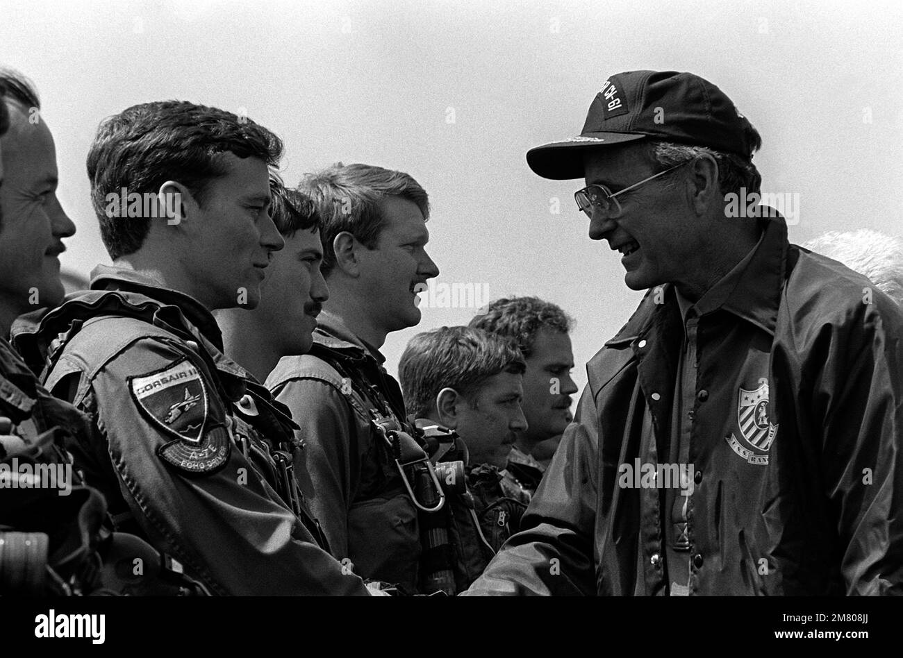 Vice President George Bush congratulates pilots who participated in an ...
