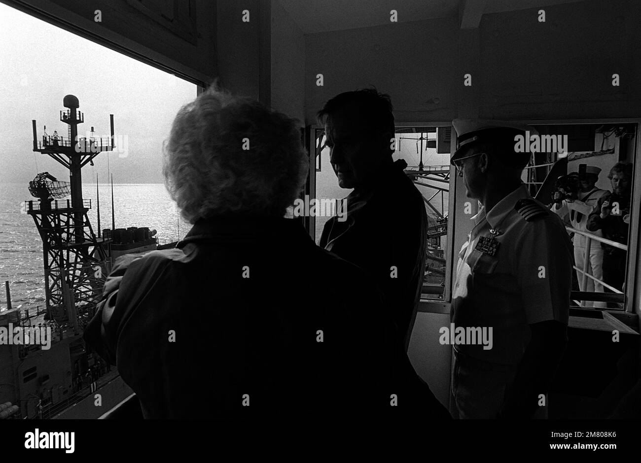 Vice President George Bush and his wife Barbara, on the bridge of the ...