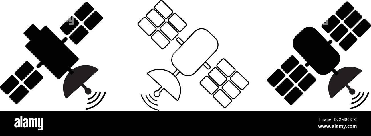 Satellite Icons Collection Over White Background Broadcasting Pictograms Set Vector
