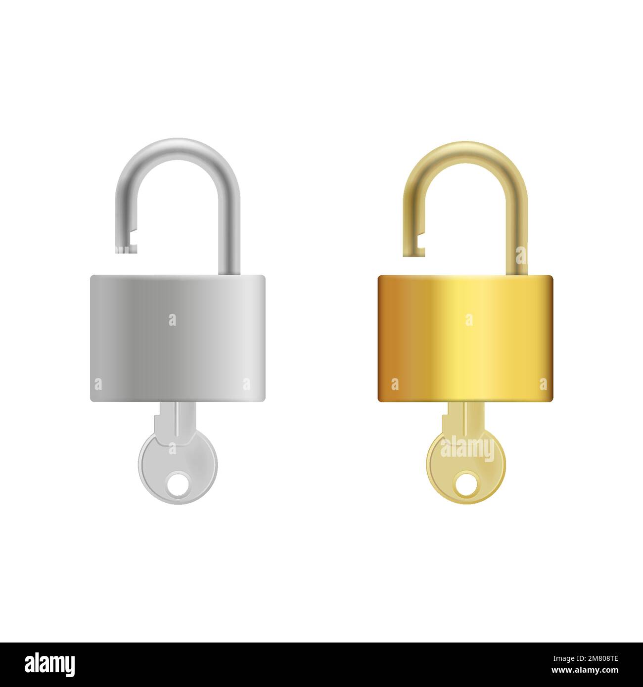 Realistic metal lock with key isolated on white background. Vector ...