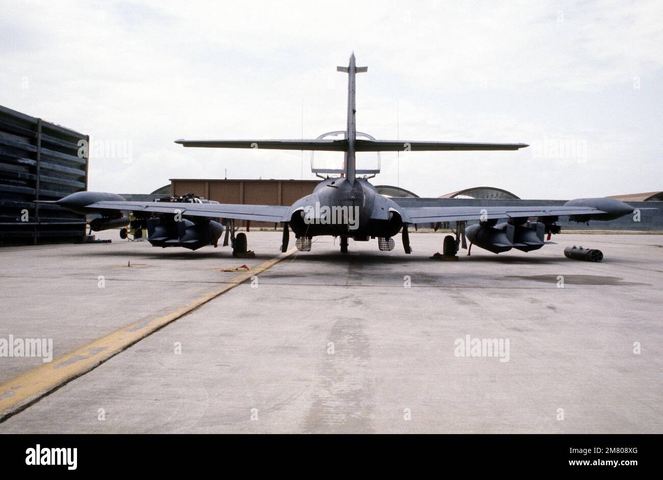 A rear view of an OA-37 Dragonfly light strike aircraft in the parking ...