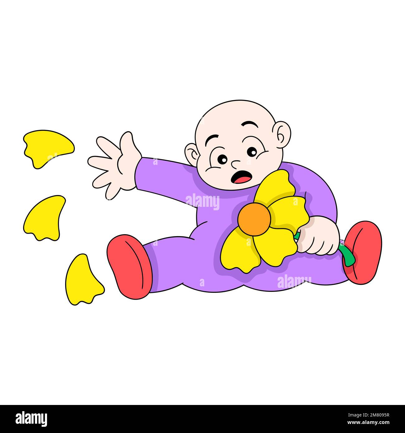 baby boy is sitting counting sunflower petals. vector design ...