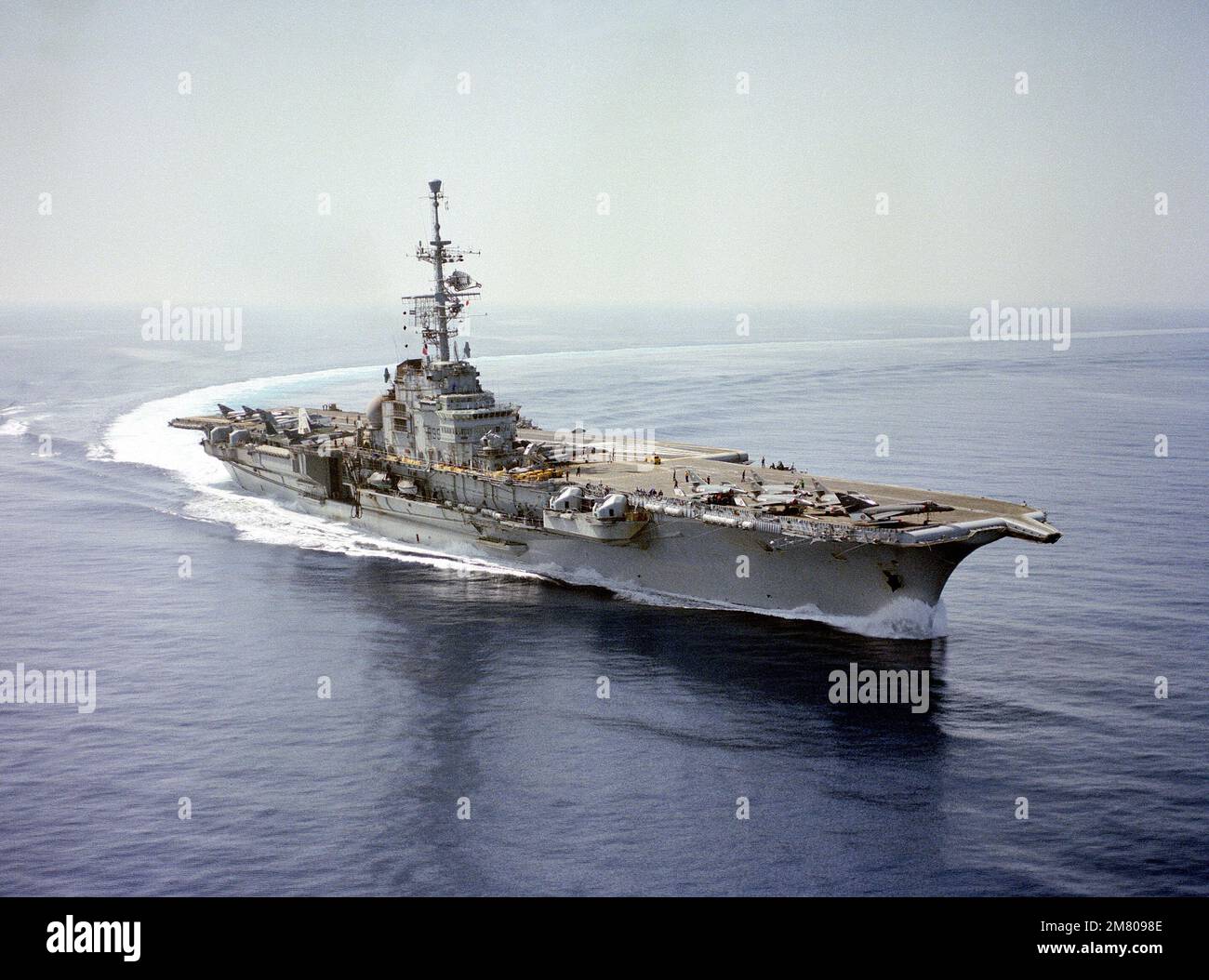 A starboard bow view of the French Clemenceau class aircraft carrier ...