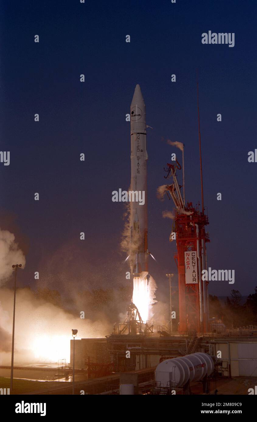 An Atlas-Centaur launch vehicle, carrying an Intelsat V (F6) spacecraft ...