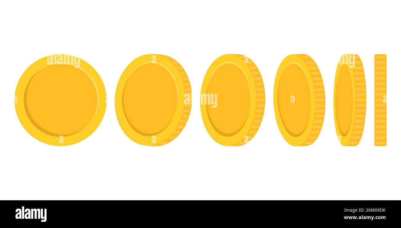 Set of rotating gold coins isolated on white background. Vector ...
