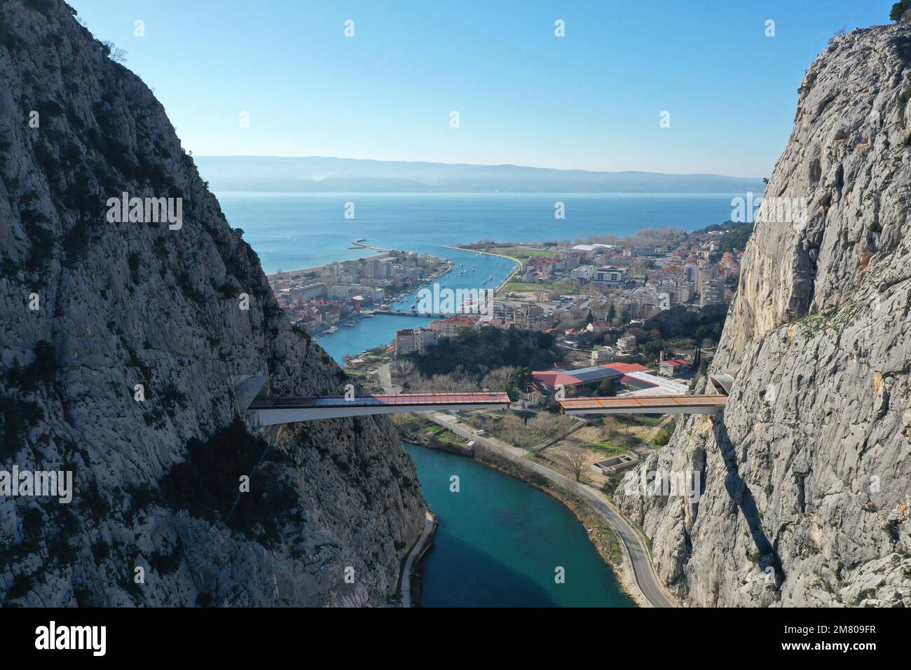 Aerial photograph of the works on the bridge above Omis. Sections of ...