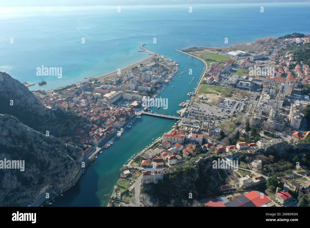 Aerial photograph of the works on the bridge above Omis. Sections of ...