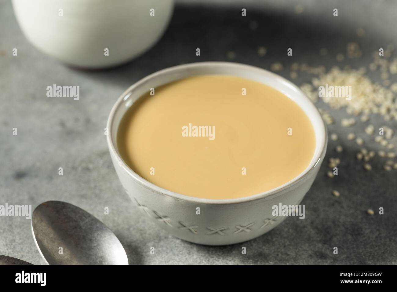 Homemade Organic Tahini Sesame Paste in a Bowl Stock Photo - Alamy