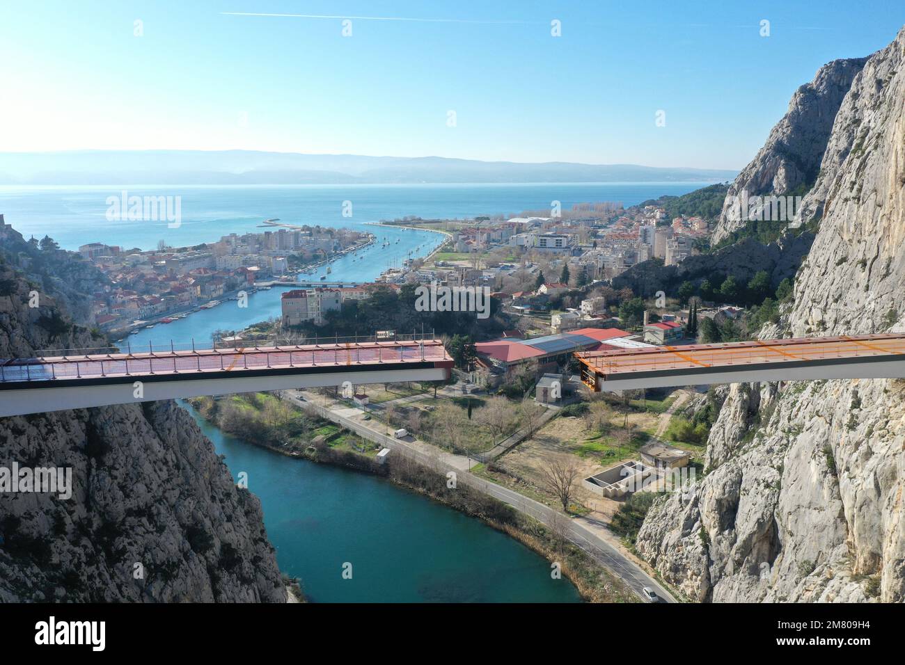 Aerial photograph of the works on the bridge above Omis. Sections of ...