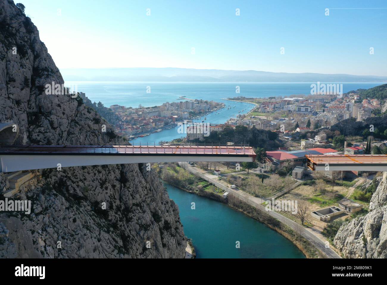 Aerial photograph of the works on the bridge above Omis. Sections of ...