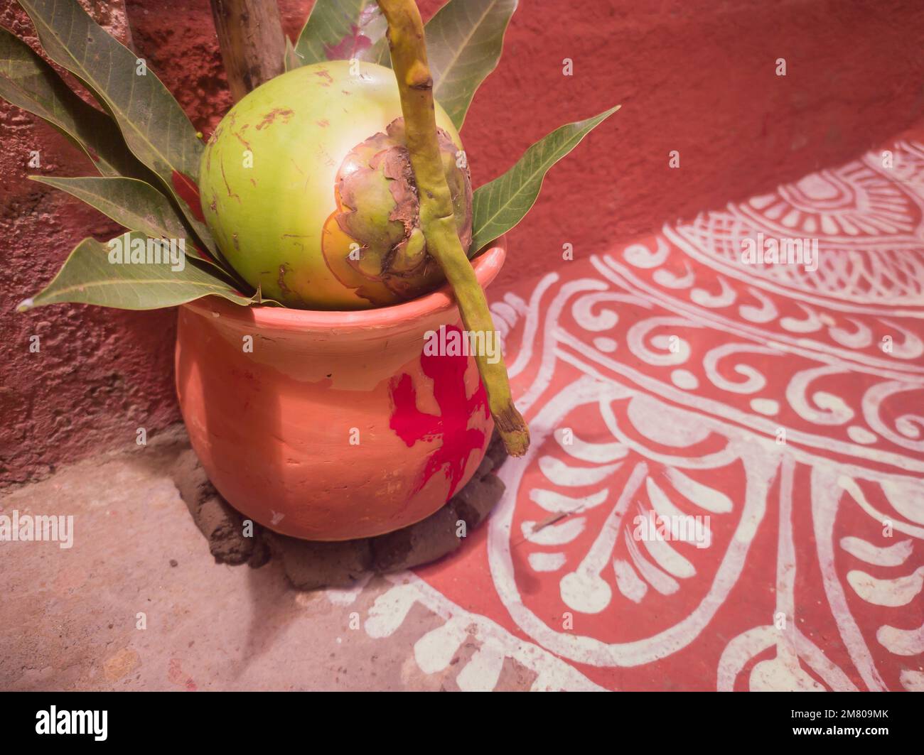 dwar-ghat is a clay pot kept with tender coconut and mango leaves ...