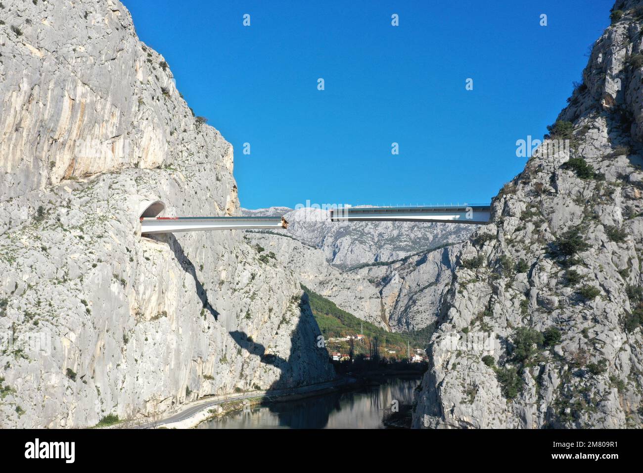 Aerial photograph of the works on the bridge above Omis. Sections of ...