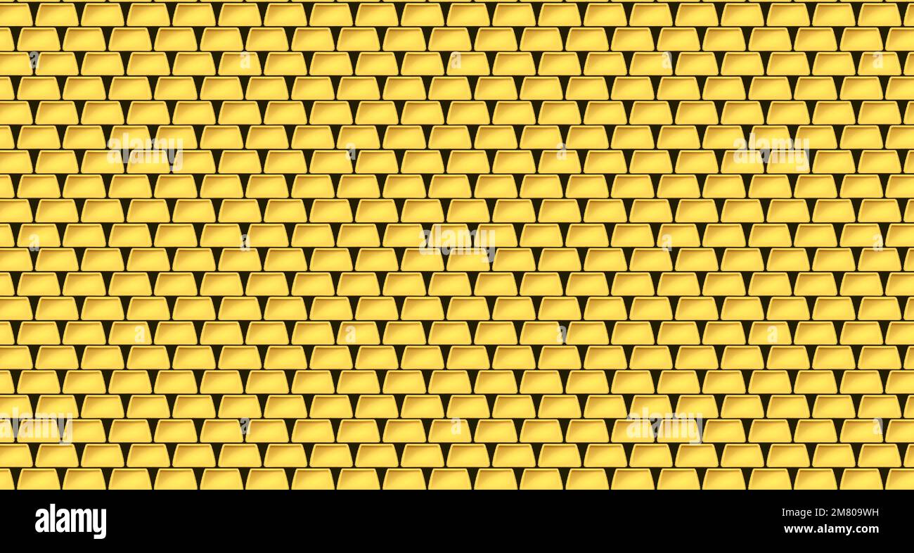 Wall of many gold bars background. Stacks of gold bars. Seam pattern ...