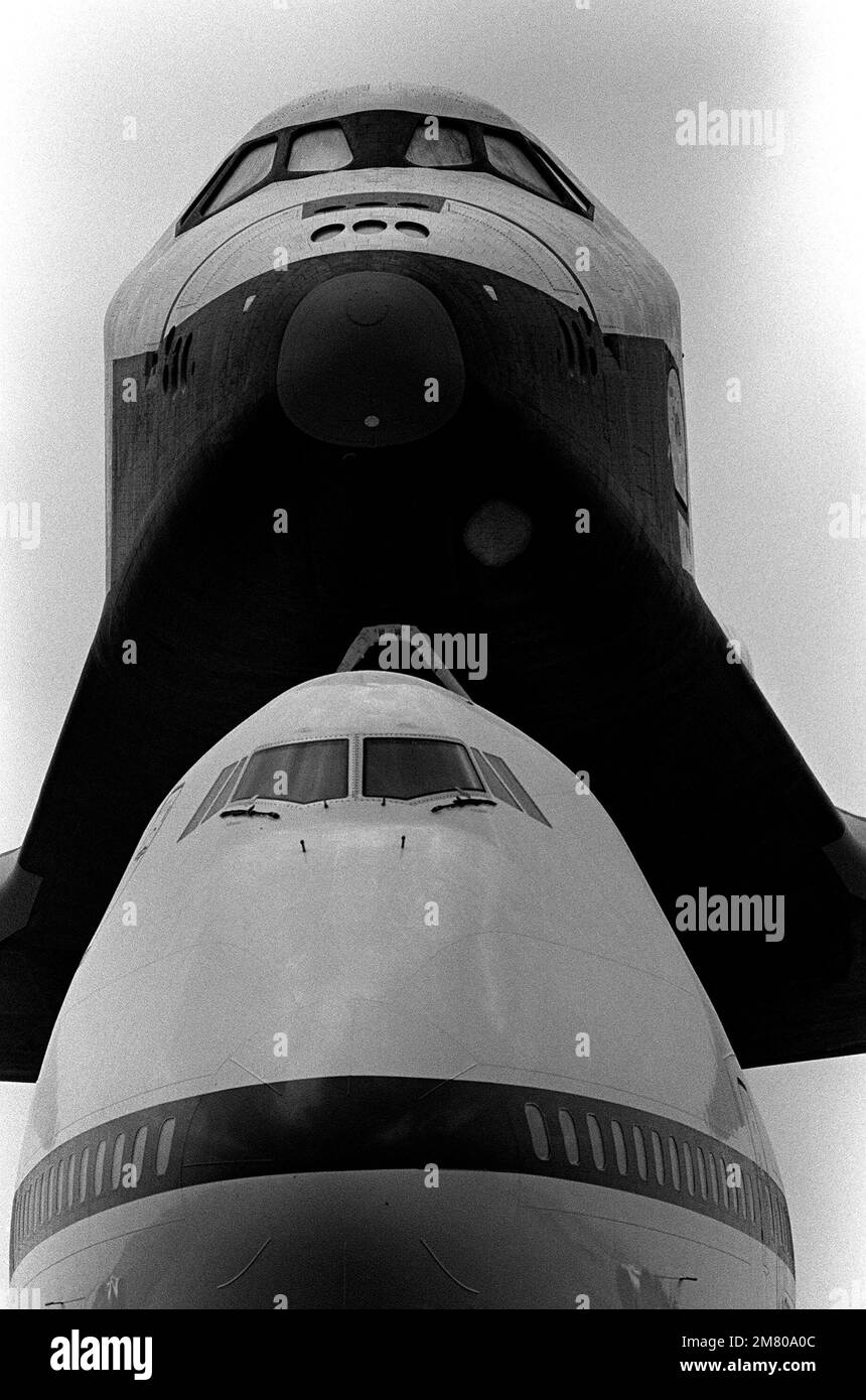 A close-up front view of the space shuttle orbiter Enterprise and its ...