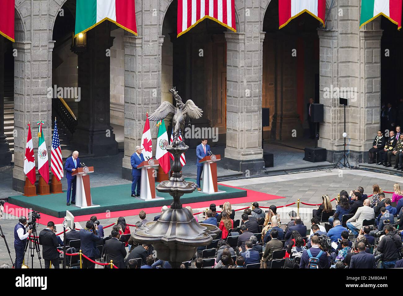 (L-R) US President Joe Biden, Mexican President Andres Manuel Lopez ...