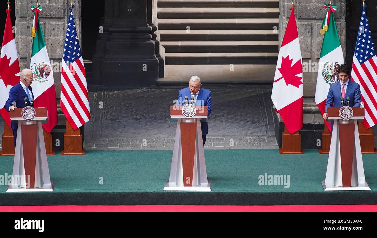 (L-R) US President Joe Biden, Mexican President Andres Manuel Lopez ...