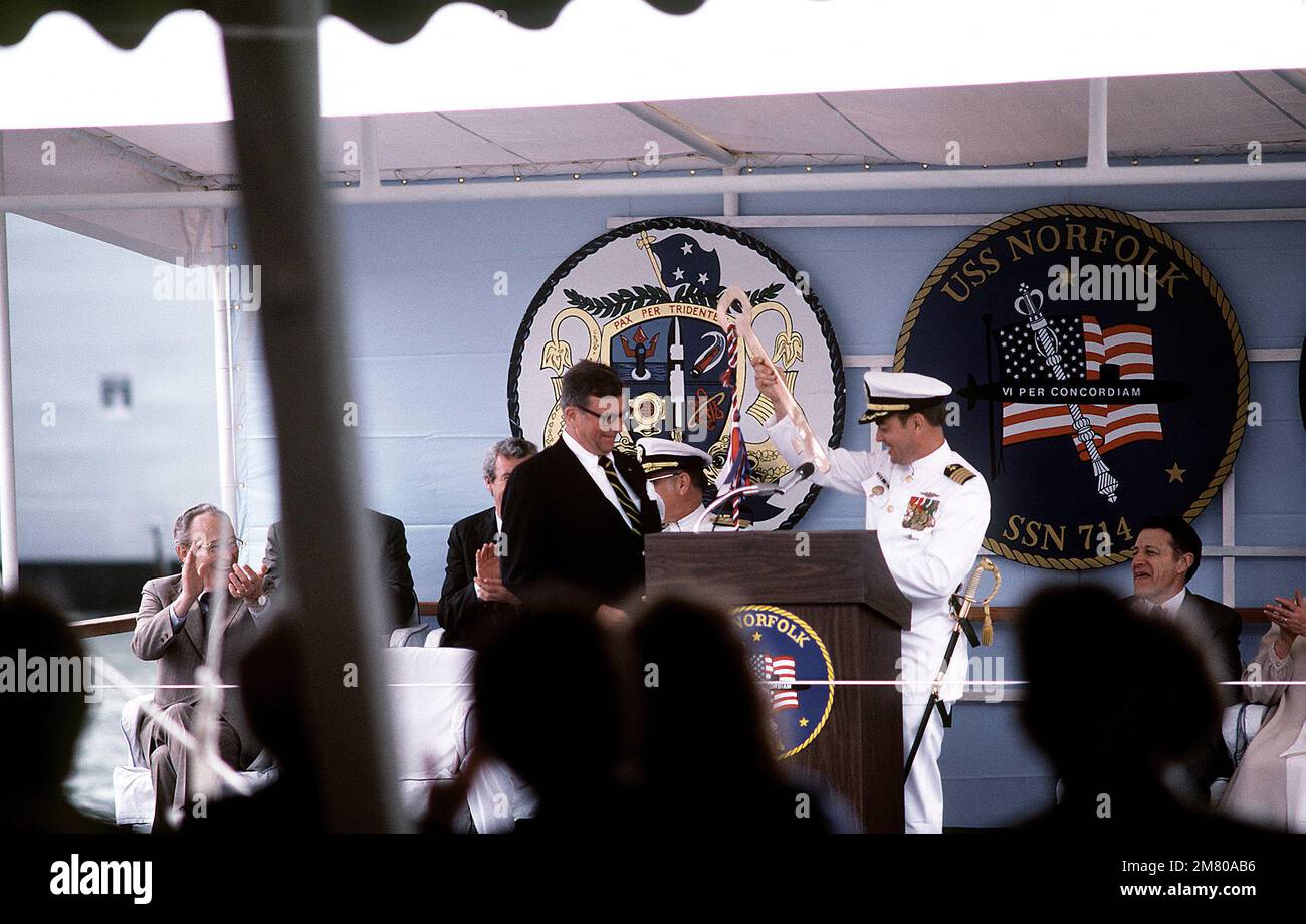 Vincent J. Thomas, mayor of Norfolk, receives a Key to the Navy from ...