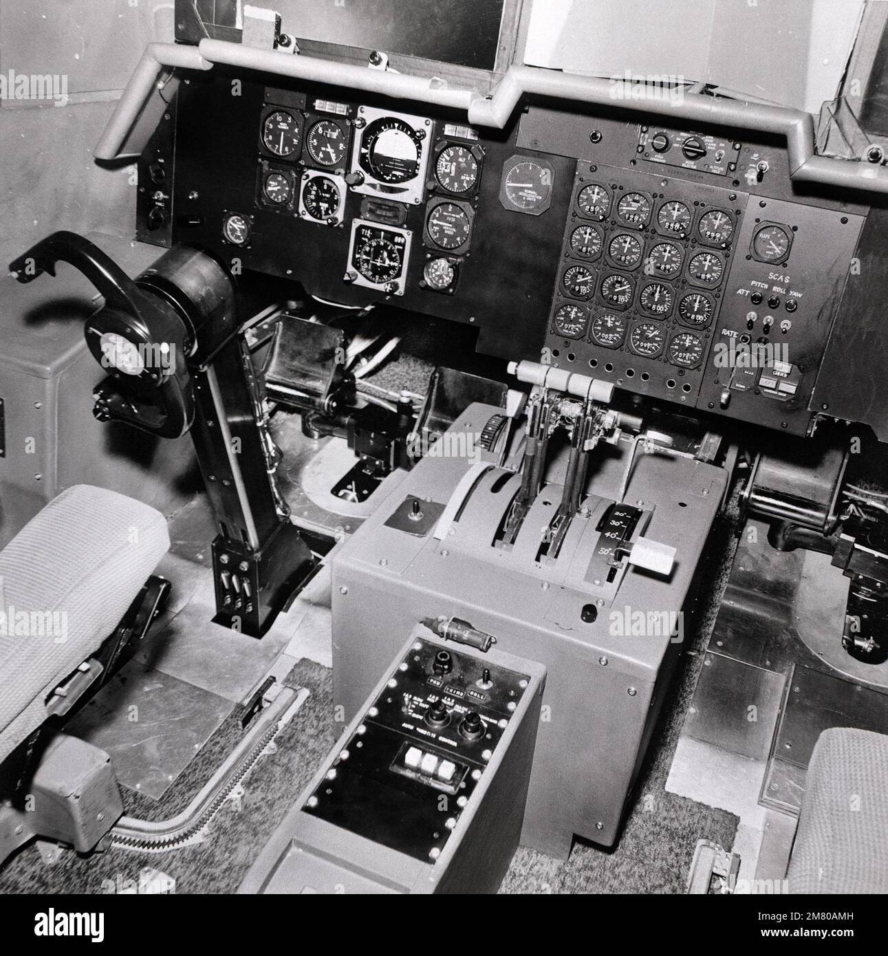 Cockpit of a KC-135 Stratotanker aircraft simulator. The KC-135 is ...