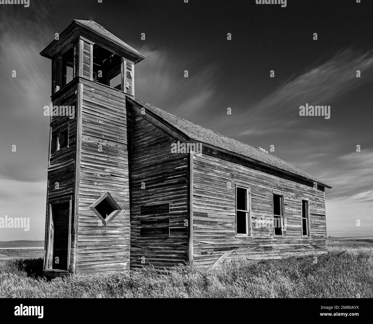 Historic Old Cottonwood Church near Havre Montana in Black and White ...