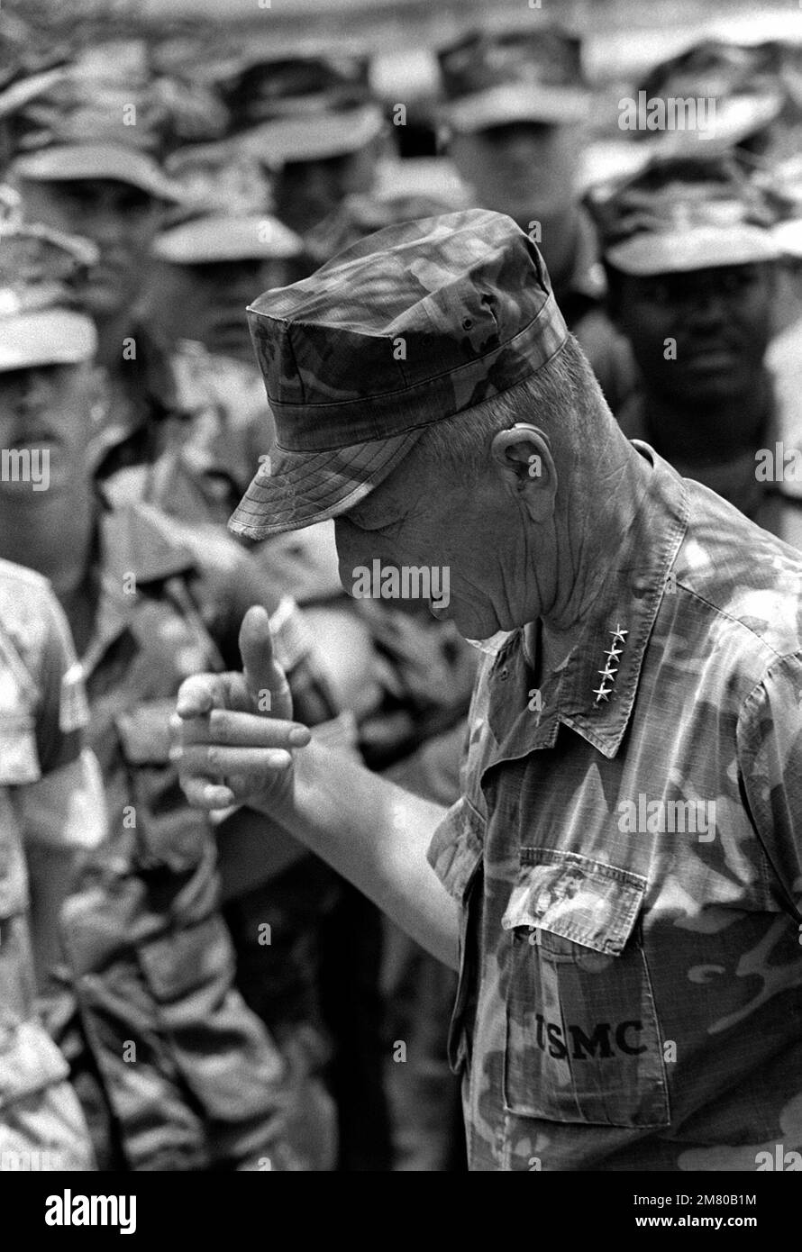 GEN Robert H. Barrow, commandant of the Marine Corps, speaks to members ...
