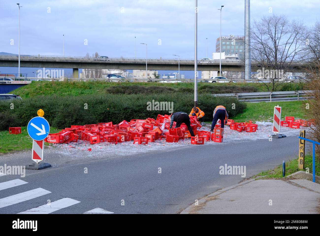 Zagreb, Croatia, on January 11, 2023. Cases full of Coca Cola bottles ...