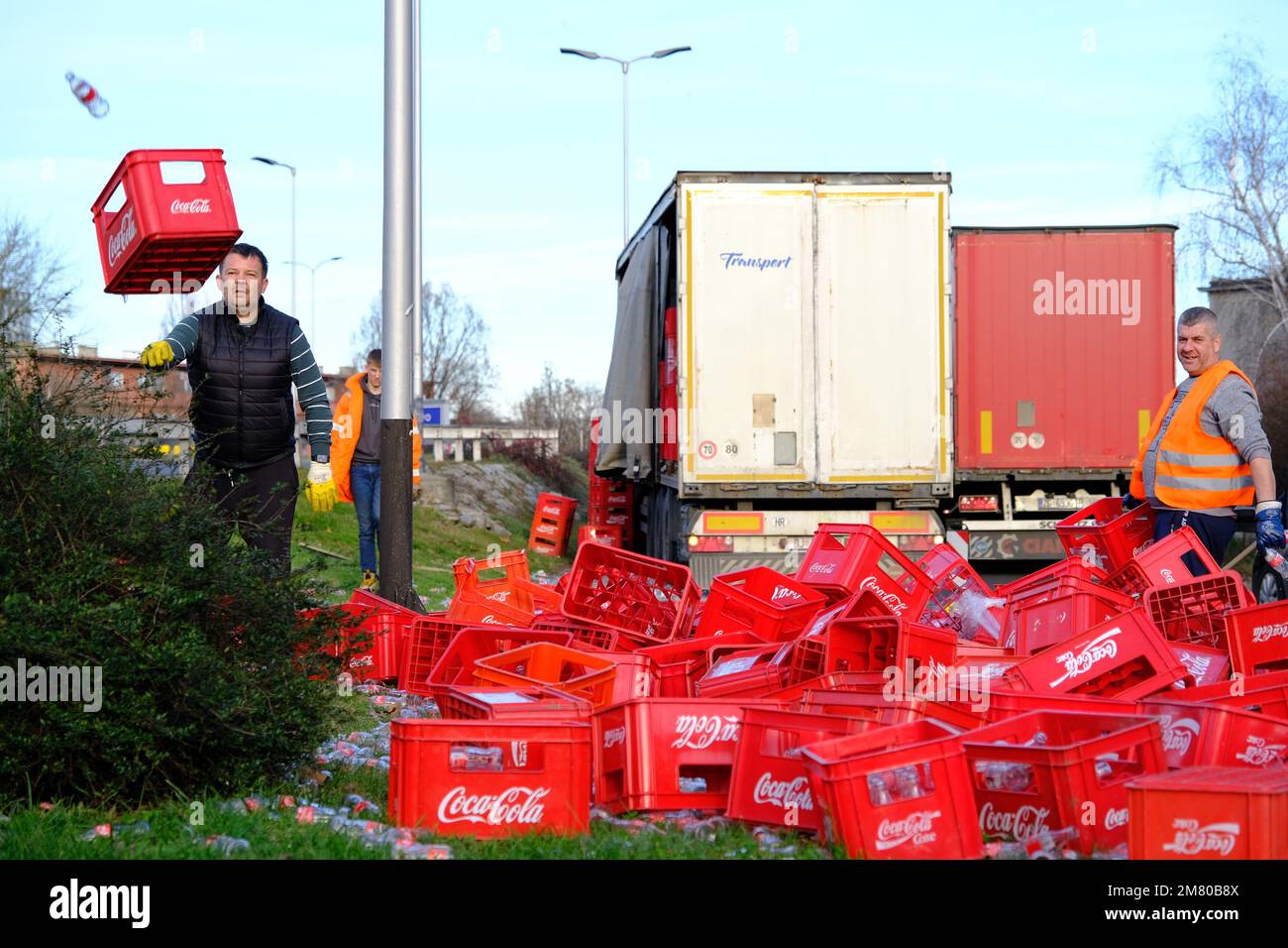 Zagreb, Croatia, on January 11, 2023. Cases full of Coca Cola bottles ...
