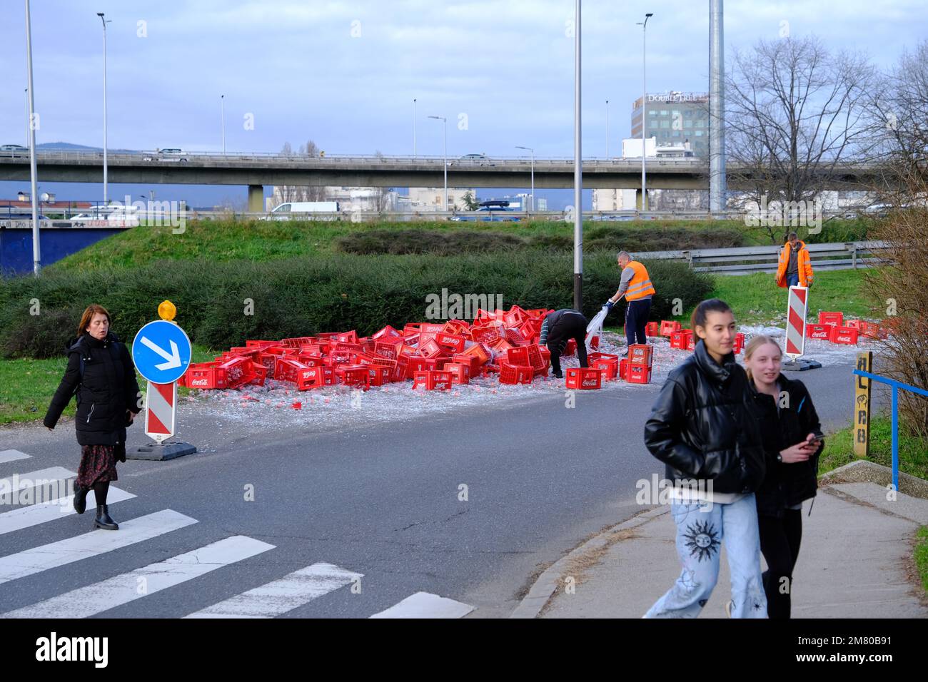 Zagreb, Croatia, on January 11, 2023. Cases full of Coca Cola bottles ...