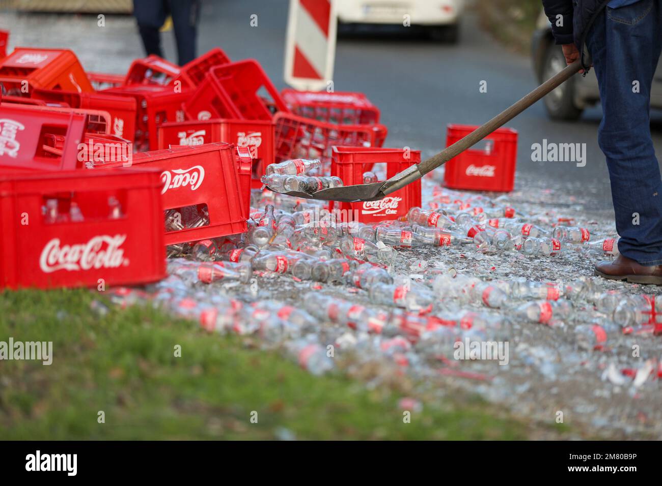 Zagreb, Croatia, on January 11, 2023. Cases full of Coca Cola bottles ...