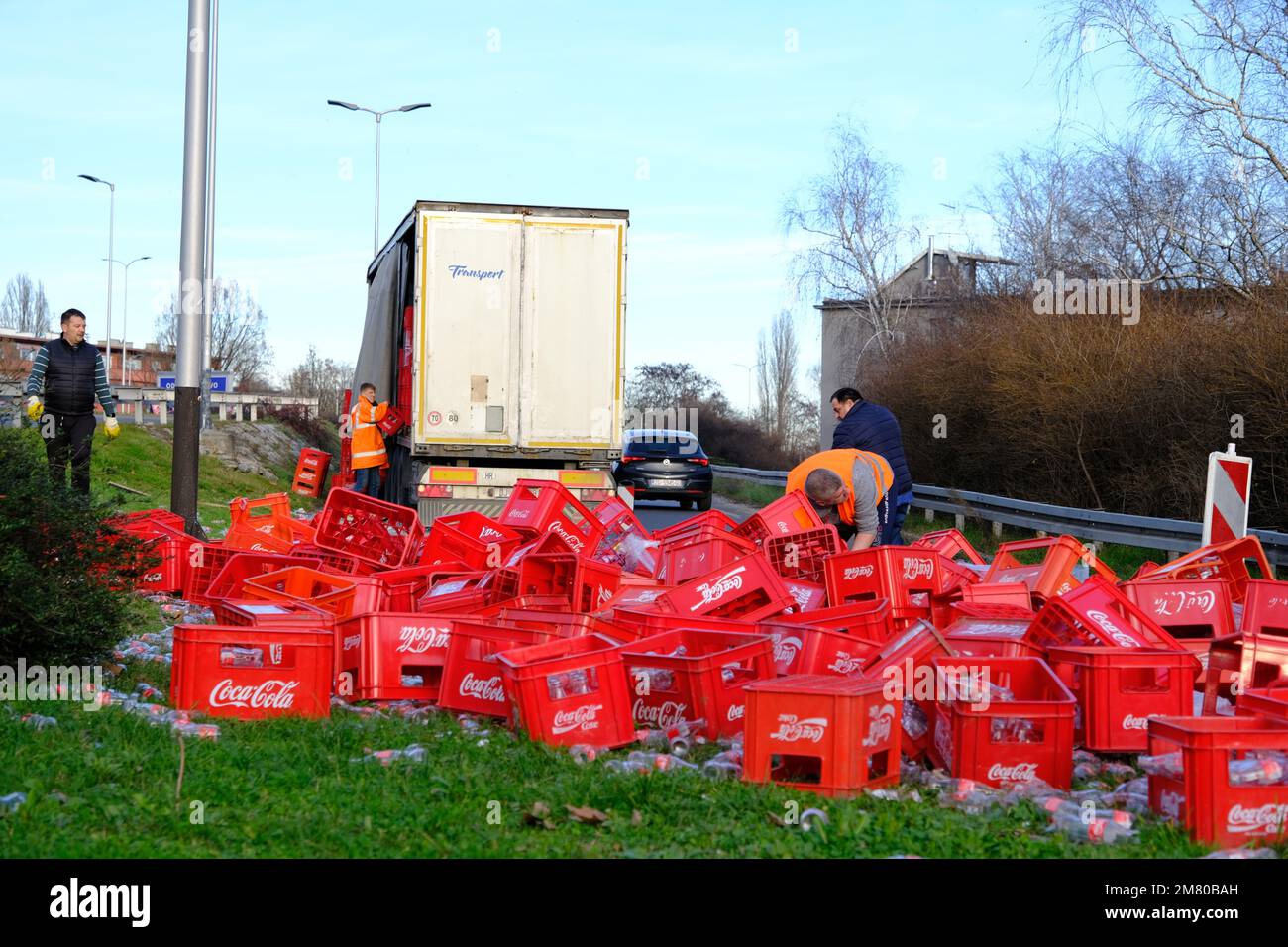 Zagreb, Croatia, on January 11, 2023. Cases full of Coca Cola bottles ...