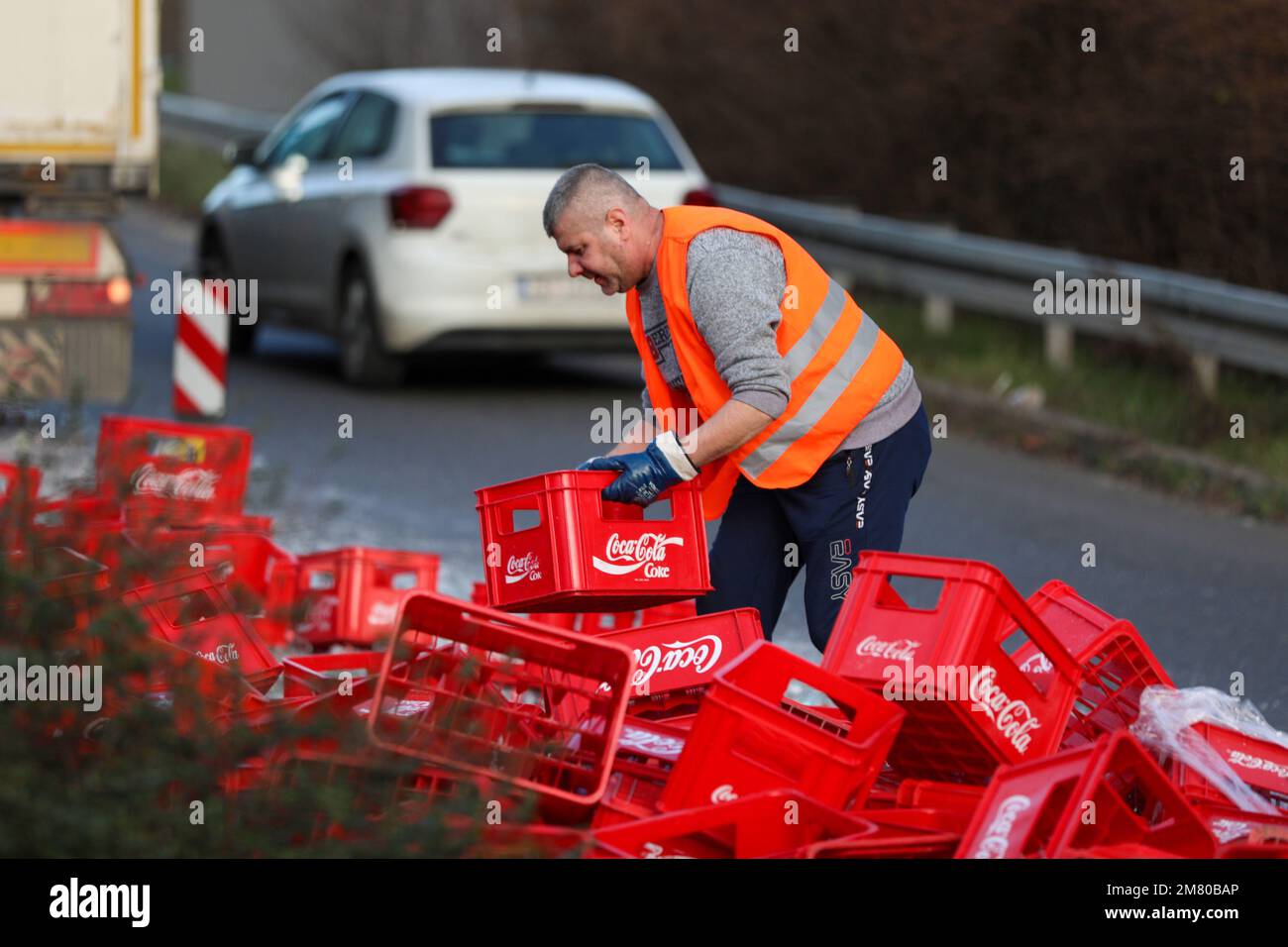 Zagreb, Croatia, on January 11, 2023. Cases full of Coca Cola bottles ...