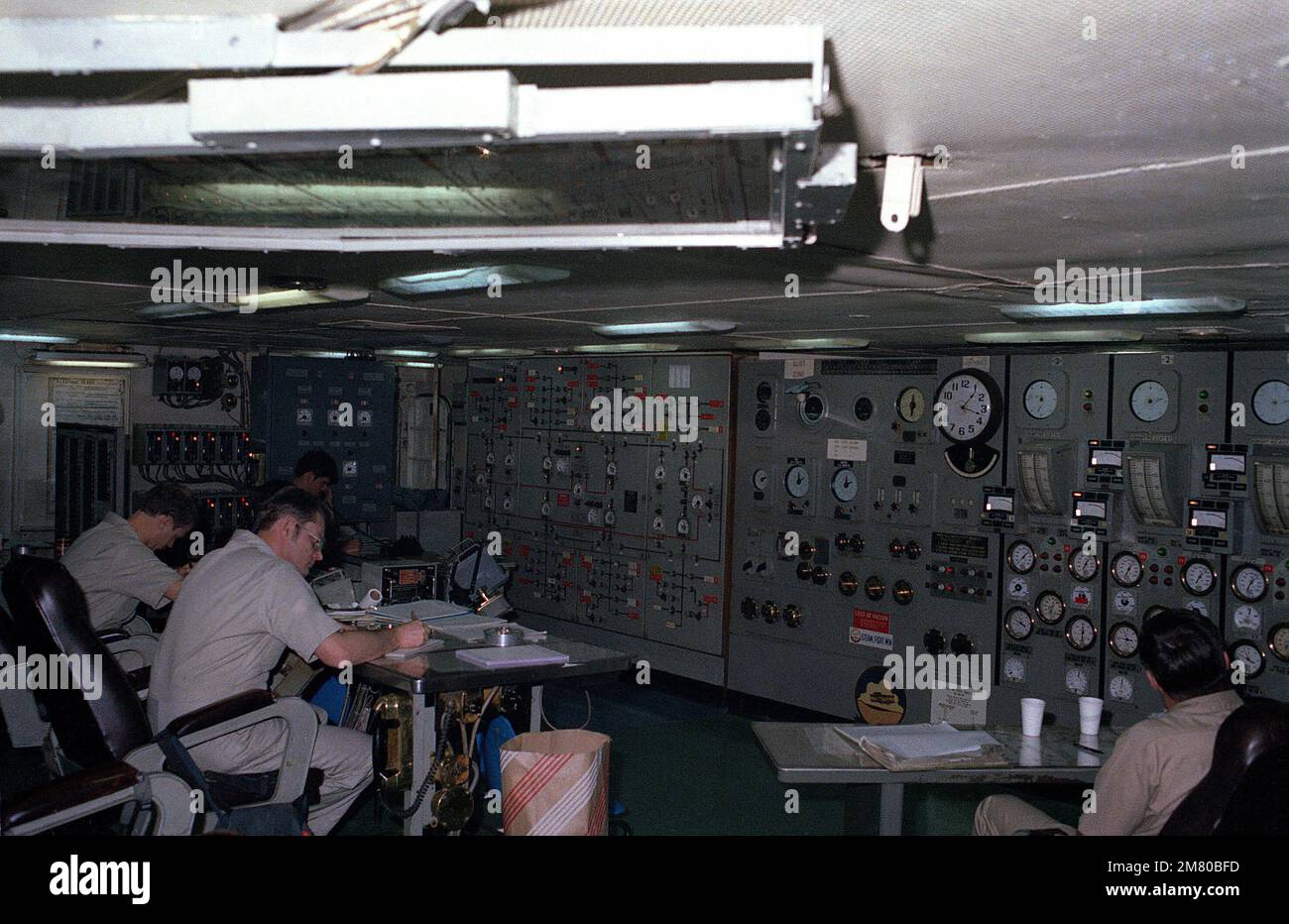 The engineering officer of the watch monitors the ship's engineering ...