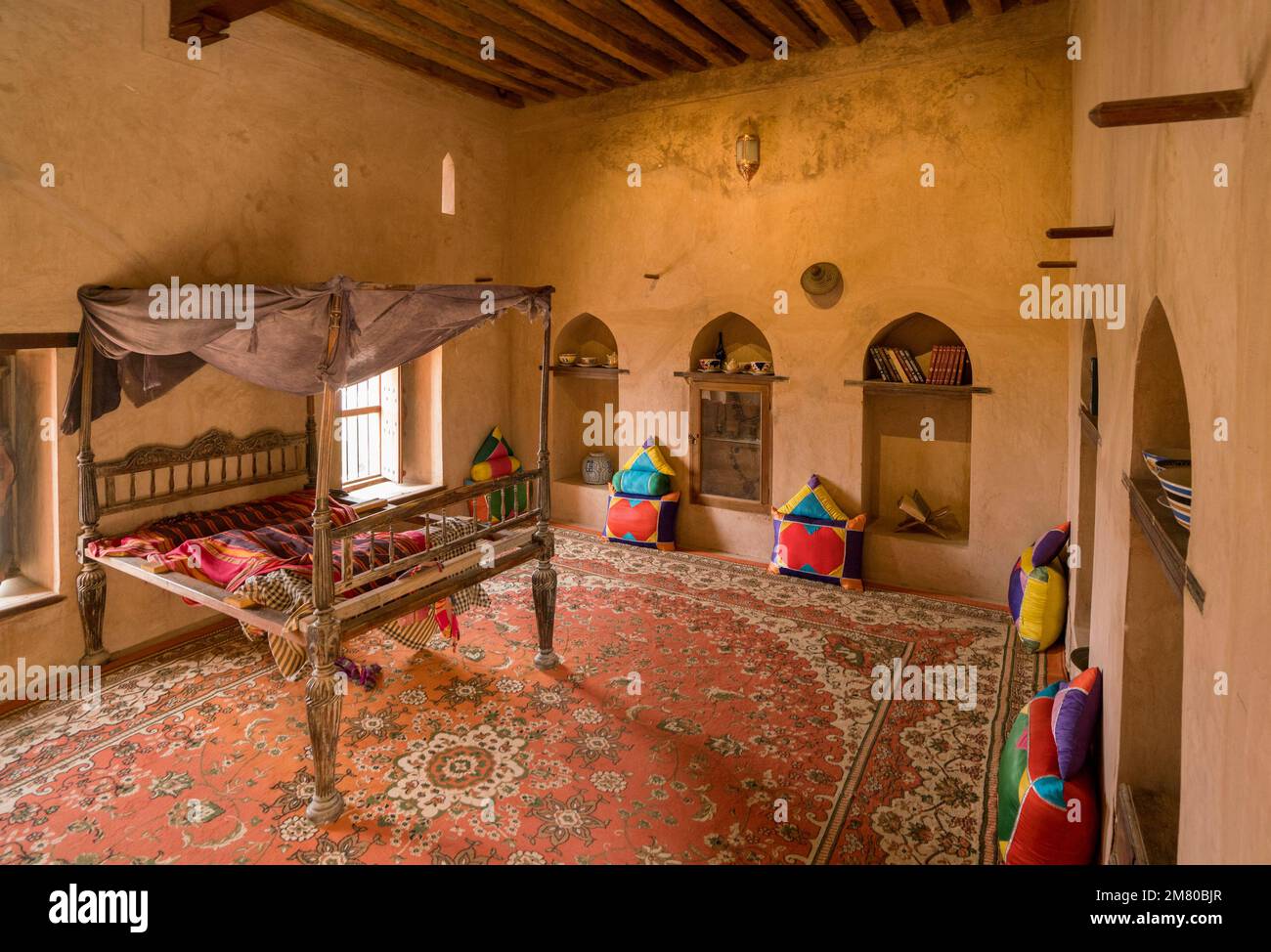 Nakhal, Oman - 04.03.2018: Room of a medieval arabian castle. Carpets ...