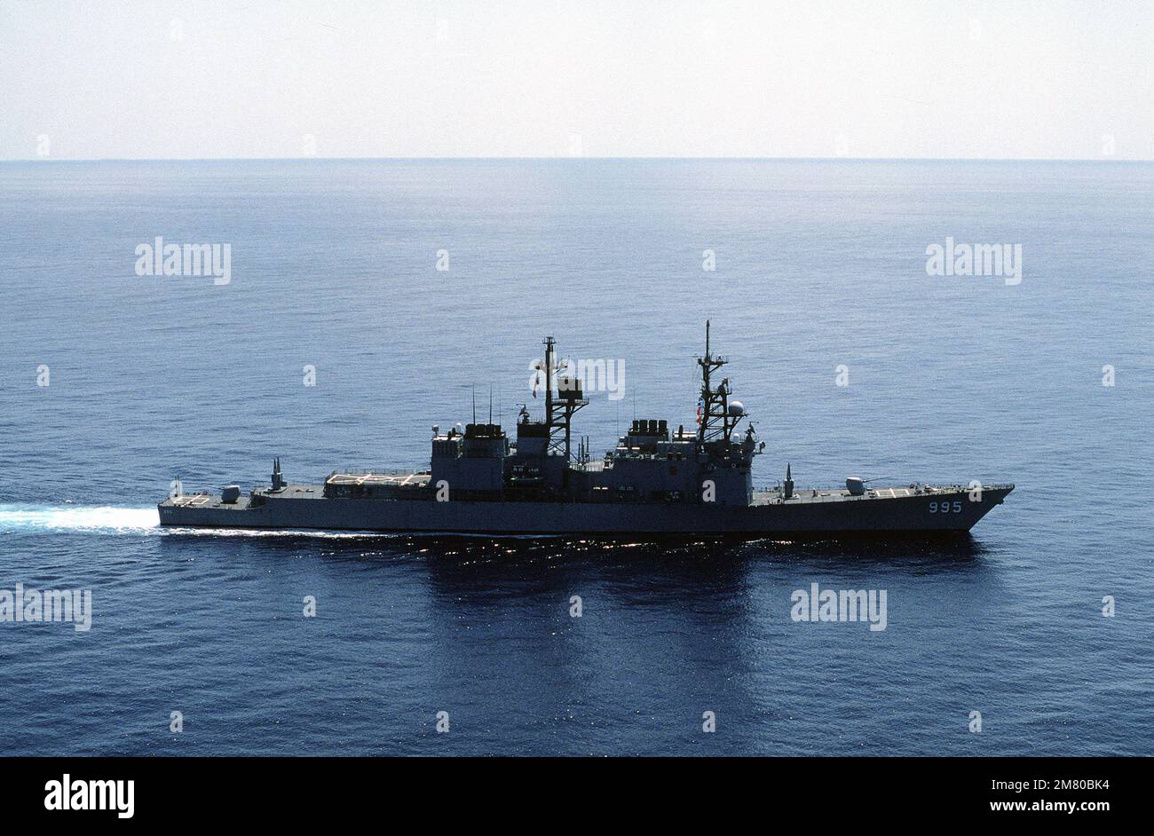 An aerial starboard beam view of the guided missile destroyer USS SCOTT ...
