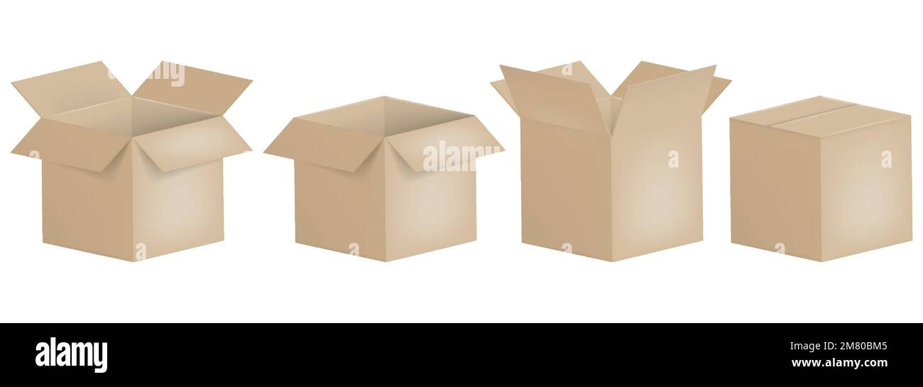 Set of open and closed boxes. Cardboard box. Vector illustration. Eps ...