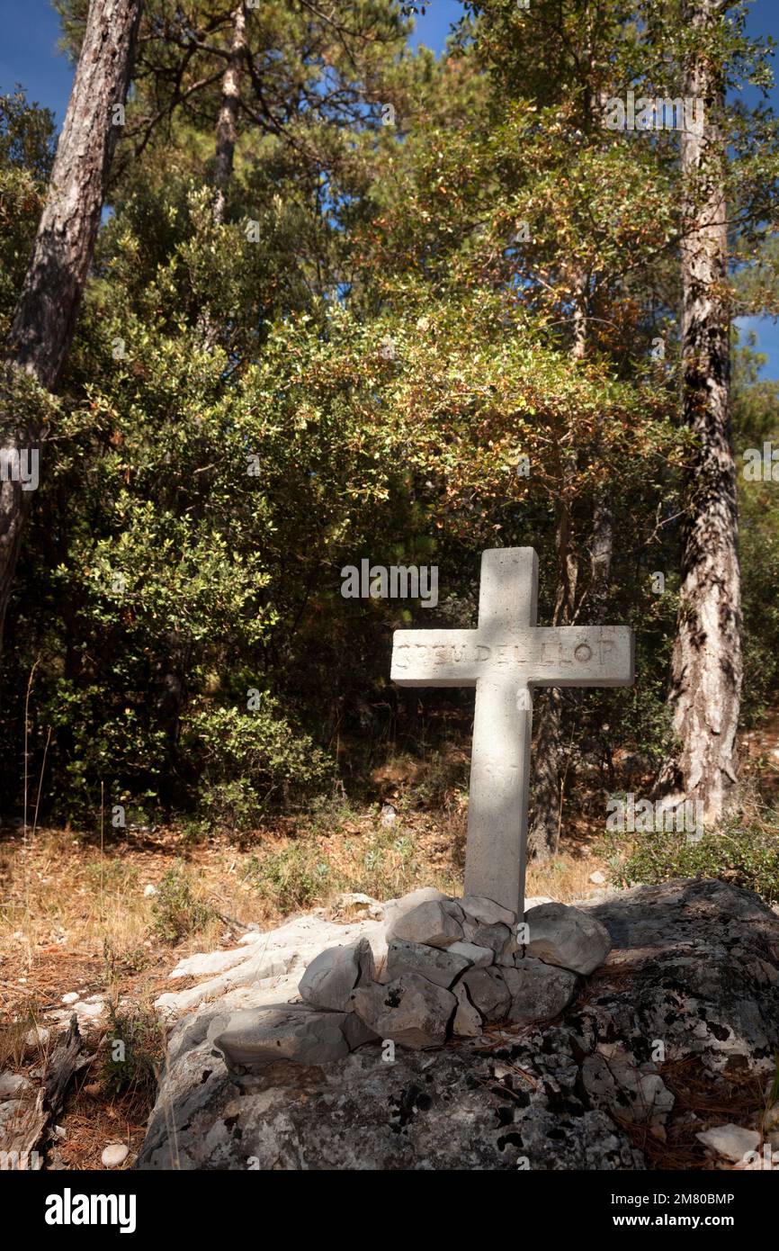 Wolf Cross is a mark of history happened in Los Ports Stock Photo - Alamy