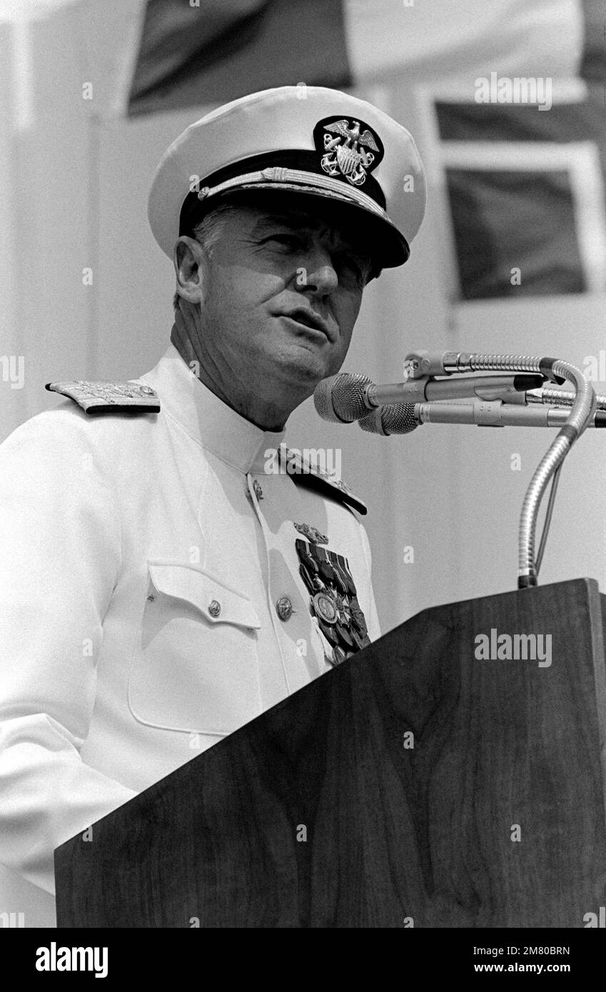 Admiral James D. Watkins, CHIEF of Naval Operations, speaks during the ...
