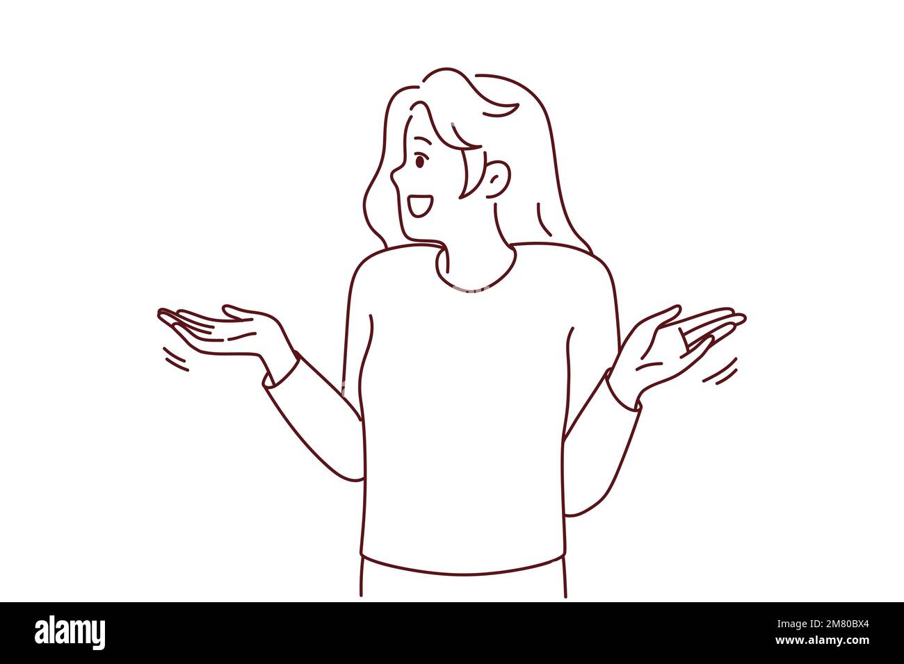 Frustrated young woman make hand gesture wondering about solution of ...