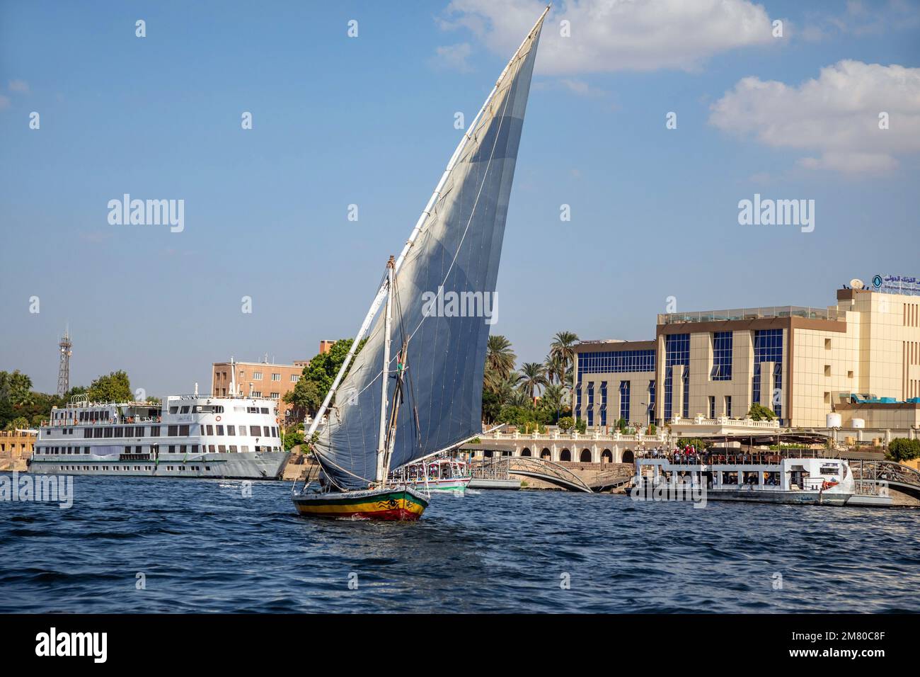 EGYPTIAN FELUCCA, TRADITIONAL BOAT ON THE NILE, LUXOR, EGYPT, AFRICA ...