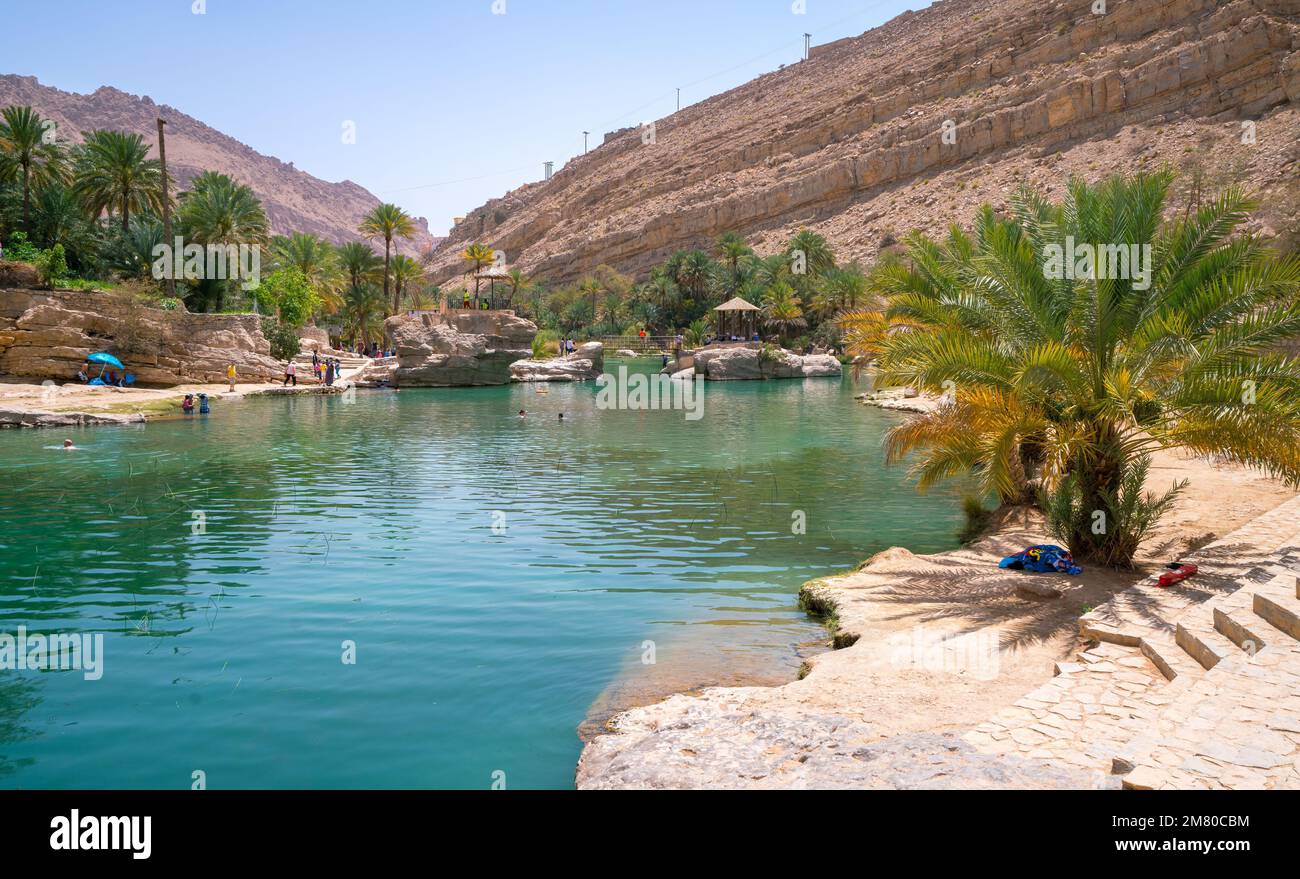 Wadi Bani Khalid, Oman - 04.05.2018: Big pool of turquoise waters in ...