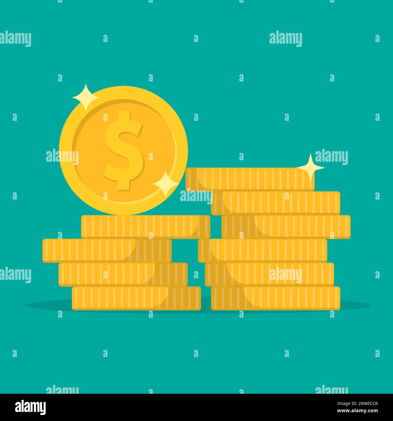 Stack of coins. Pile of gold coins. Golden penny cash pile, treasure ...