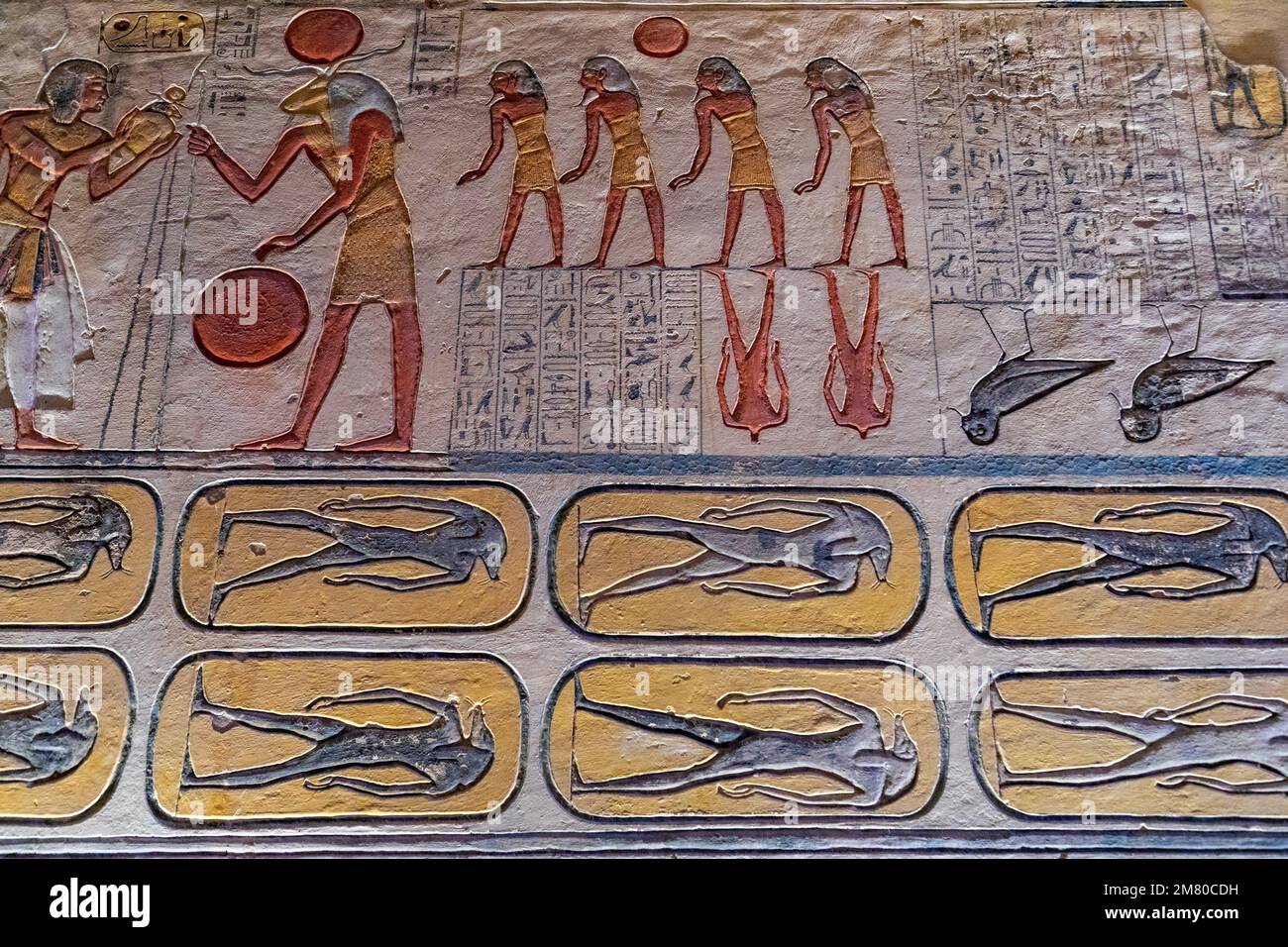 BAS-RELIEF AND FRESCOES PAINTED IN BRIGHT COLORS ILLUSTRATING THE BOOK ...