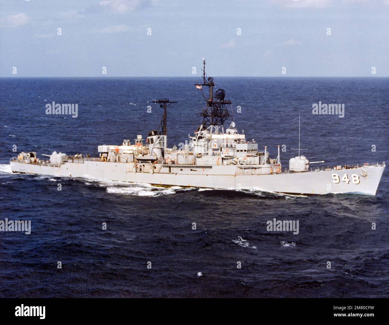A starboard beam view of the destroyer USS MORTON (DD-948) underway as ...