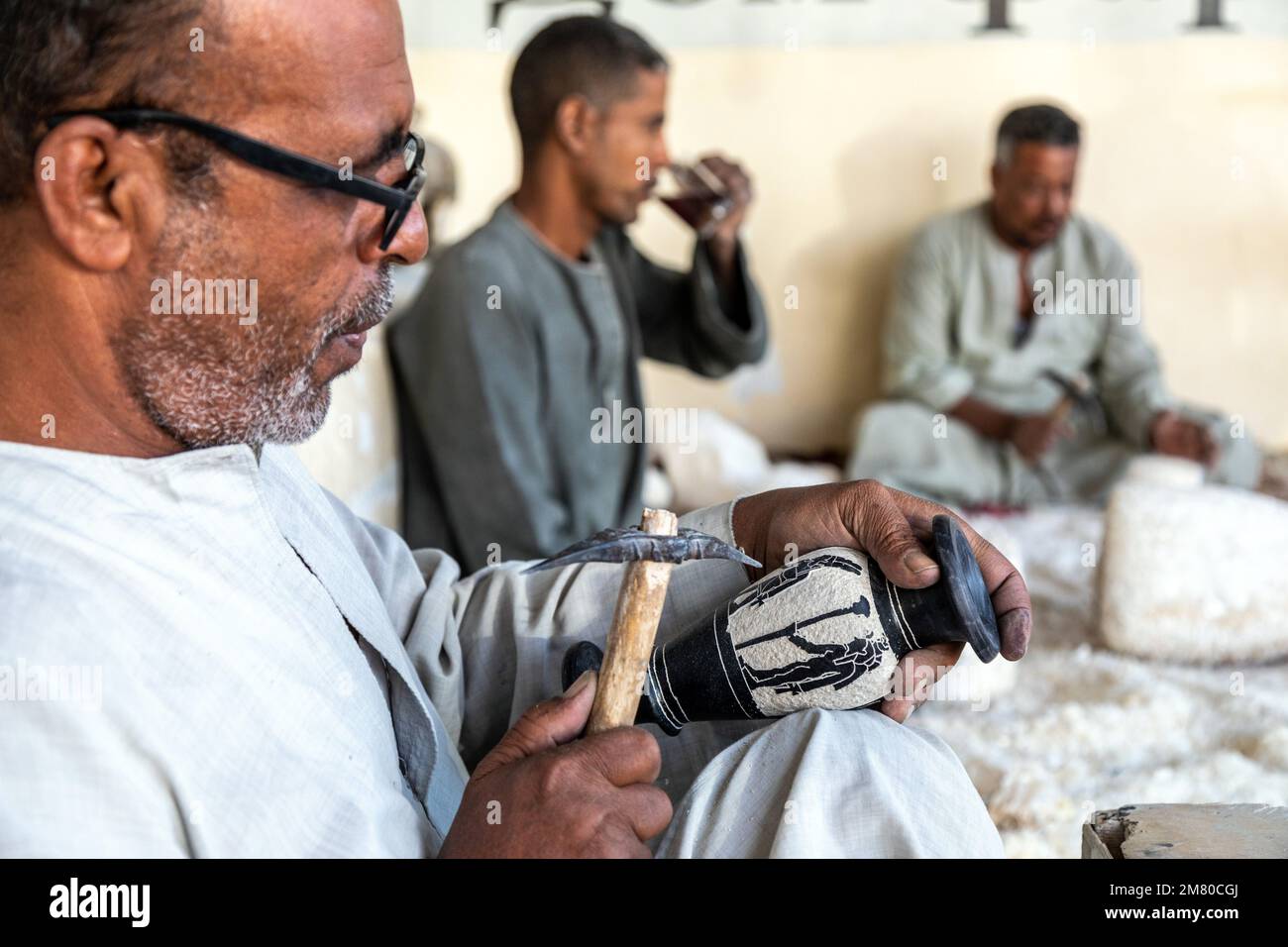 WORKERS AT AN ALABASTER FACTORY, VALLEY OF THE KINGS, LUXOR, EGYPT ...