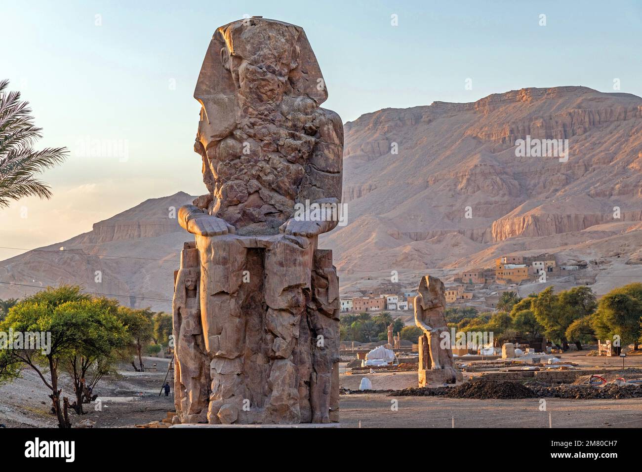 MEMNON COLOSSUS, STONE STATUES FROM ANCIENT EGYPR, RUINS OF THE HOUSE ...