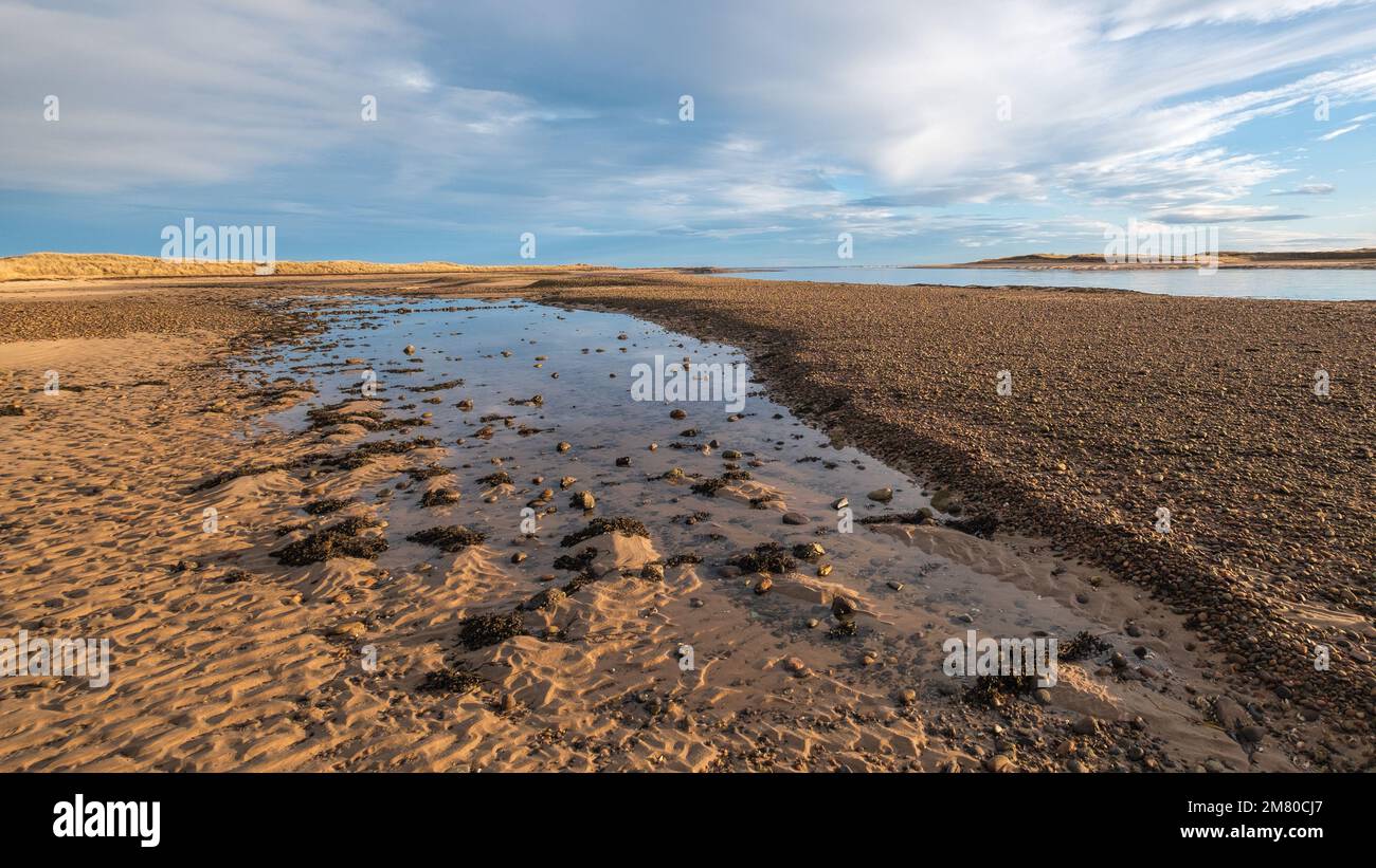Loch Fleet at Littleferry in Sutherland at the coast with the tide out ...