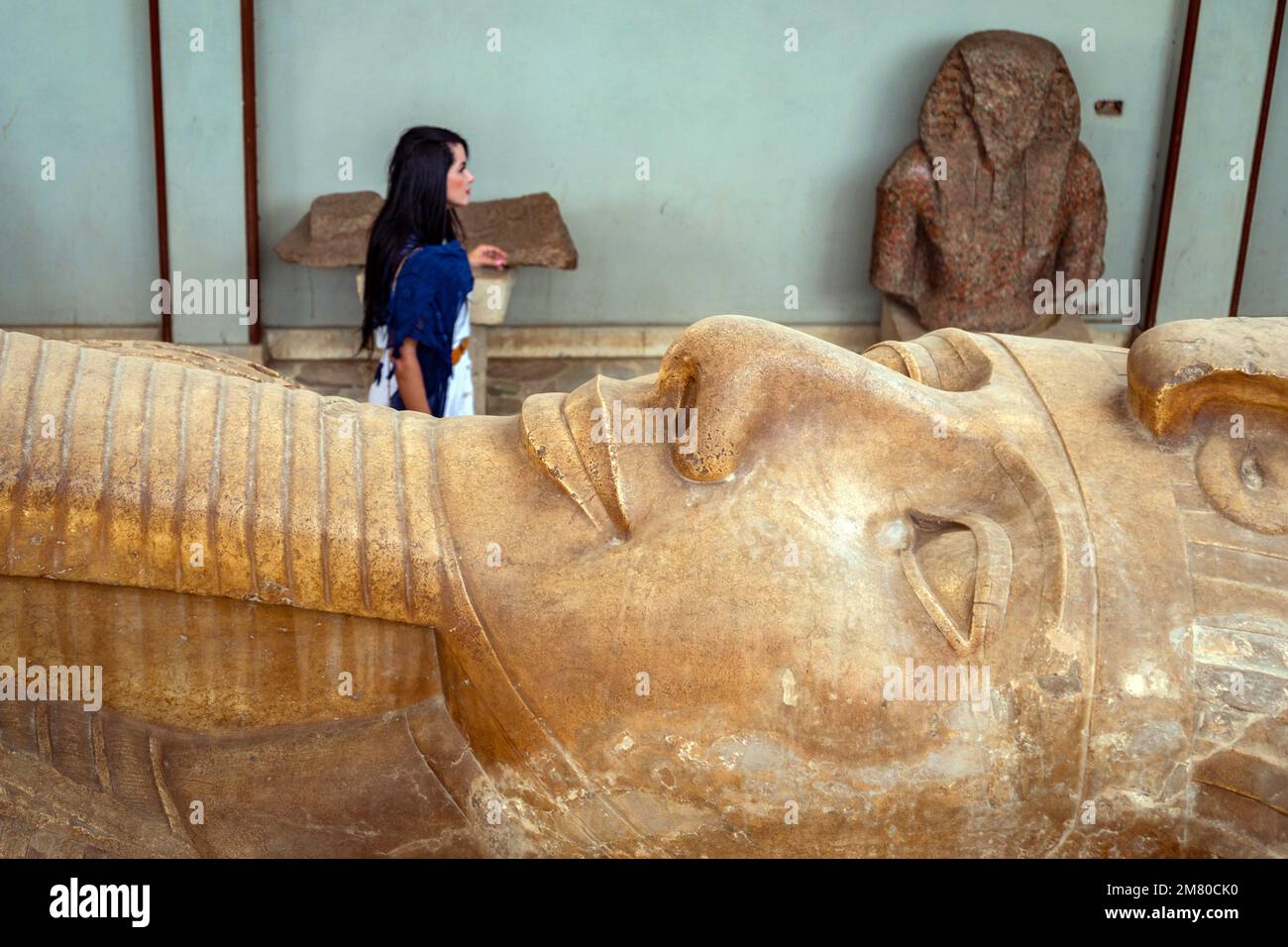 DETAIL OF THE PHARAOH'S FACES, GRANITE COLOSSUS OF RAMSES II, 10 METRES ...