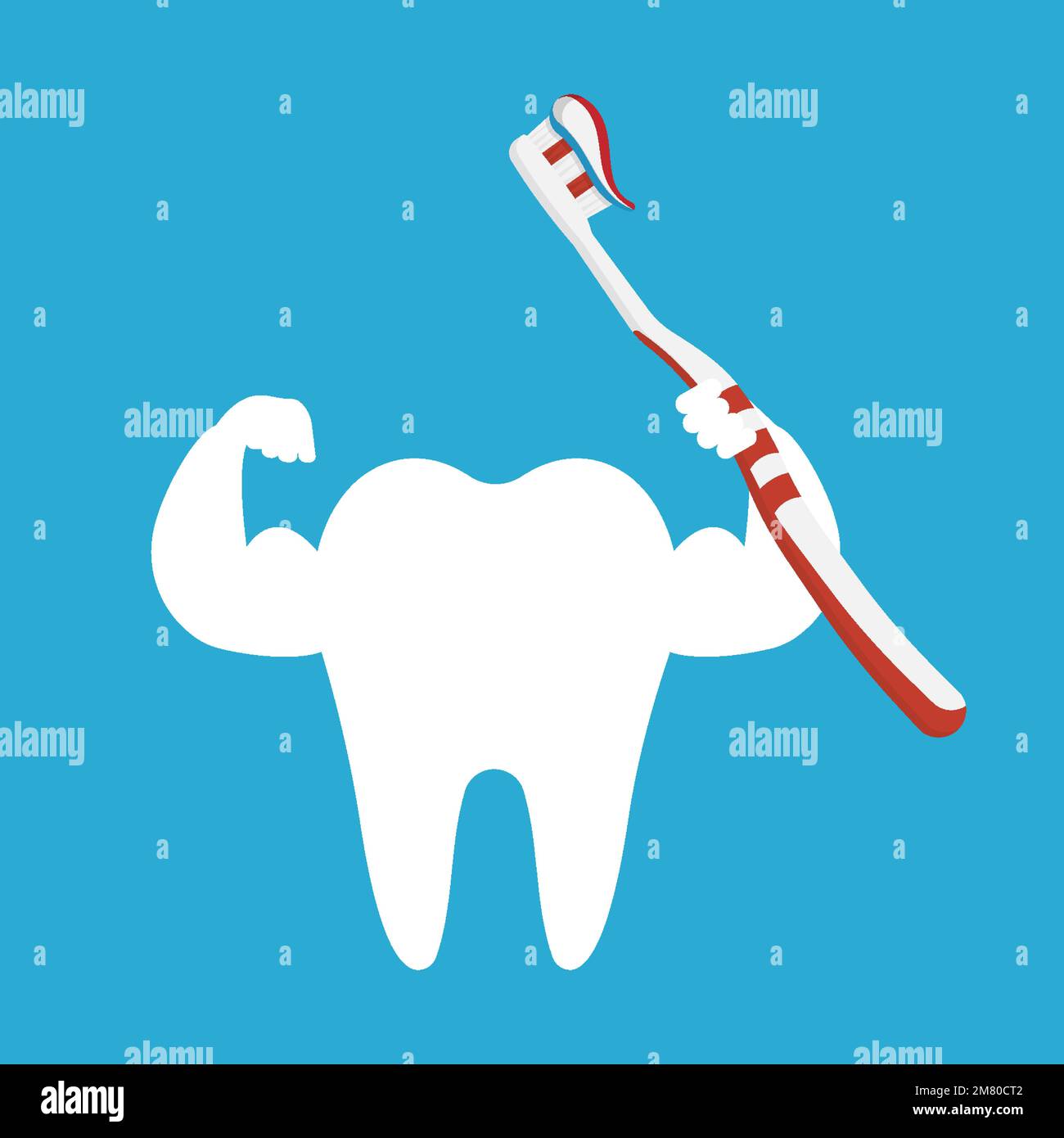 Tooth holding giant toothbrush and brushing isolated on background ...