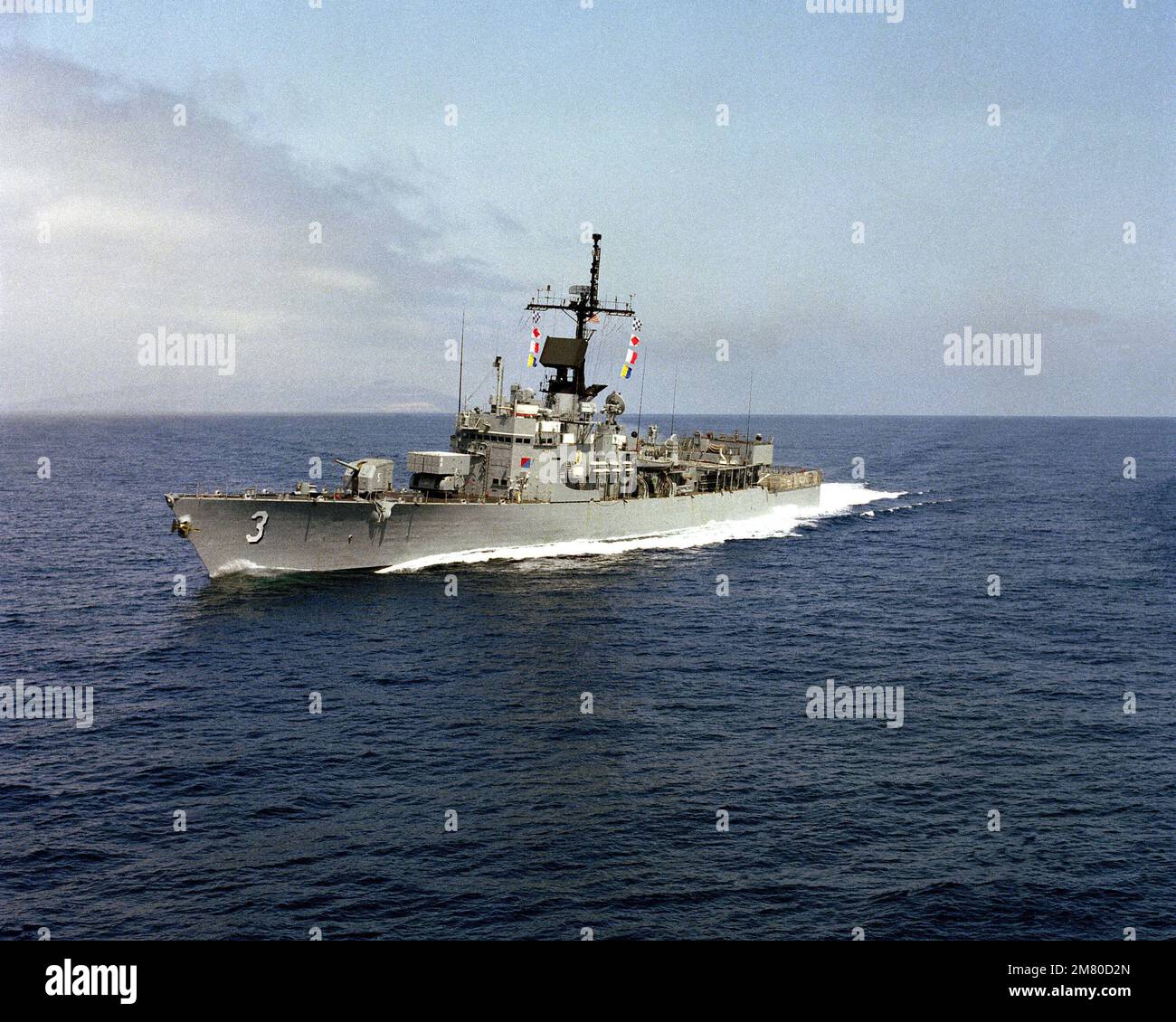 A port bow view of the guided missile frigate USS SCHOFIELD (FFG 3) underway. Country: Unknown ...