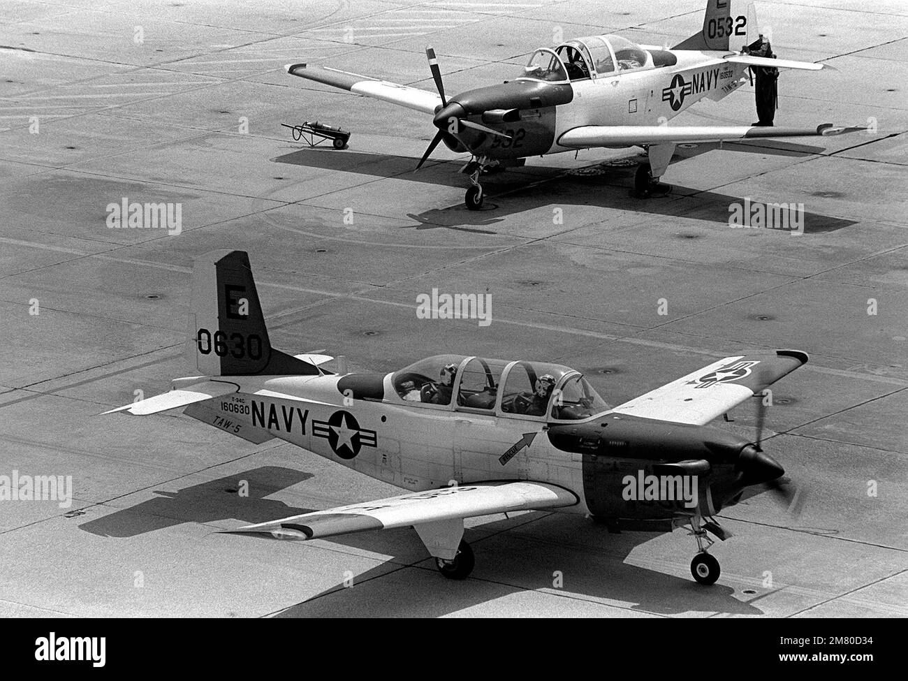 A view of a T-34C Mentor trainer aircraft taxiing out to the runway for ...