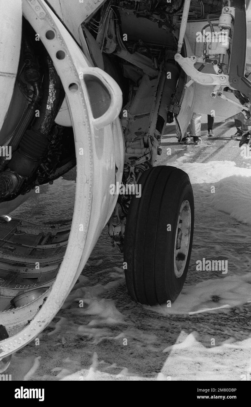 A view of the port main landing gear and engine access door of an A-6E ...